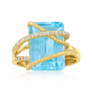 ross-simons 9.25 carat sky blue topaz and .15 ct. t.w. diamond crisscross ring in 14kt yellow gold. size 7