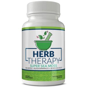 herb therapy sea moss capsules 100 pack - irish sea moss with bladderwrack powder & burdock root powder - keto & alkaline diet support - no fillers seamoss raw supplement