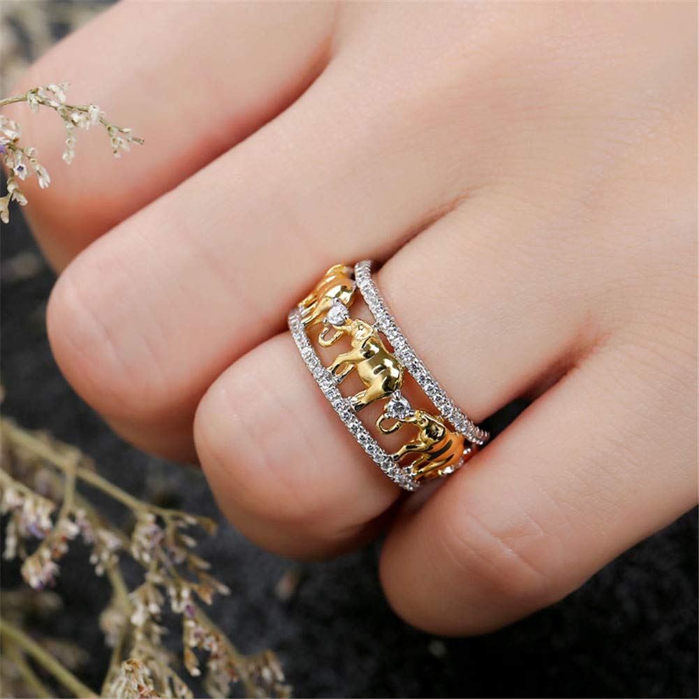 Jeulia 1.5 Carat Elephant Wedding Band Ring for Women Men 18K Gold Plated Engagement Ring Set Two Tone Round Cut Cubic Zirconia Rings Anniversary Promise Romantic Gift (7)