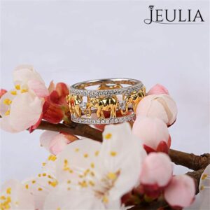 Jeulia 1.5 Carat Elephant Wedding Band Ring for Women Men 18K Gold Plated Engagement Ring Set Two Tone Round Cut Cubic Zirconia Rings Anniversary Promise Romantic Gift (7)