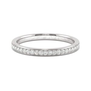 Charles & Colvard Created Moissanite 1.2mm Round Cut Wedding Band for Women | 0.18 cttw DEW | Lab Grown | Solid 14K White Gold with Rhodium | Size 7