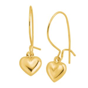 eternity gold puffed heart drop earrings in 14k yellow gold