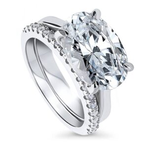 berricle sterling silver east-west wedding engagement rings cubic zirconia cz solitaire ring set for women, rhodium plated size 7