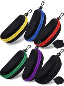 frienda 6 pack sunglasses glasses case portable hard sunglasses case travel zipper eyeglass case sunglasses travel case with cloth and hook, 6 colors