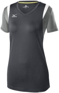 mizuno balboa 5.0 short sleeve volleyball jersey, large, charcoal/silver