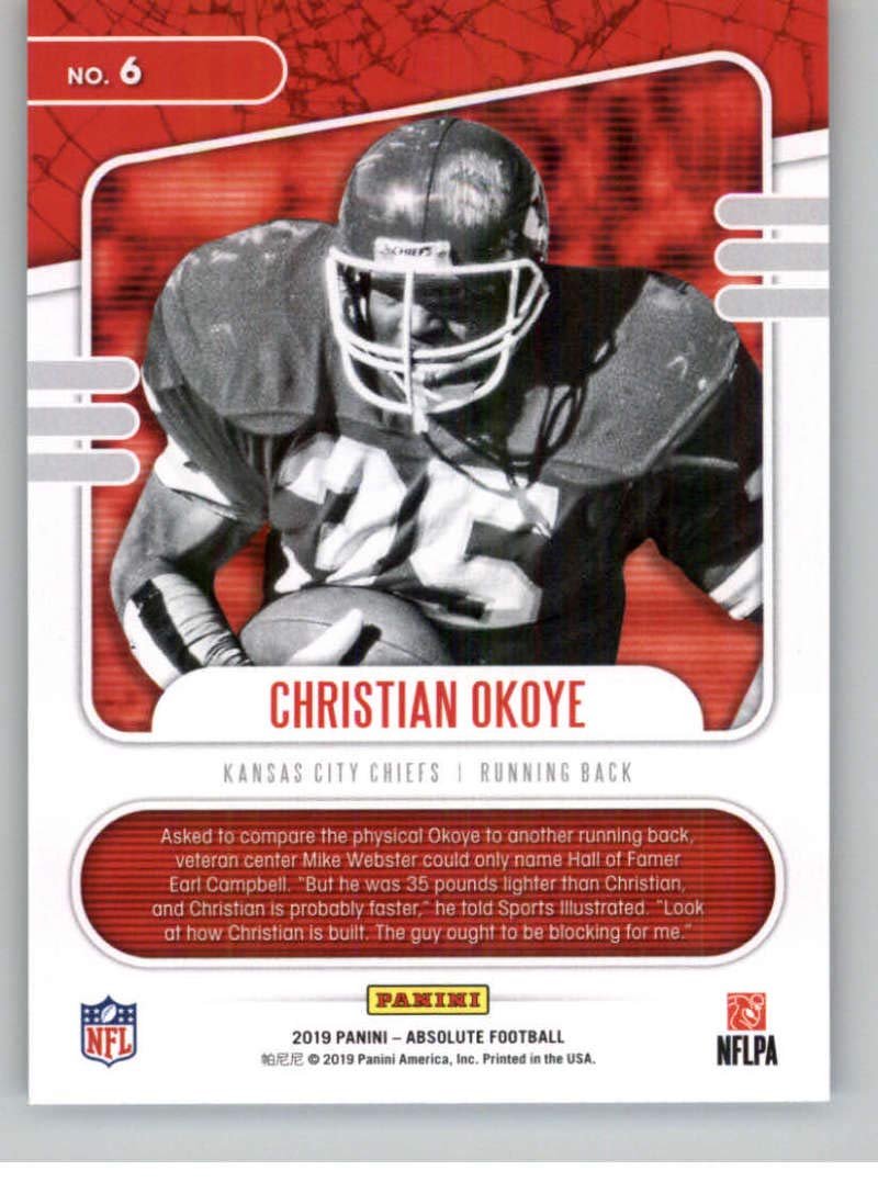 2019 Absolute Gridiron Force #6 Christian Okoye Kansas City Chiefs NFL Football Trading Card