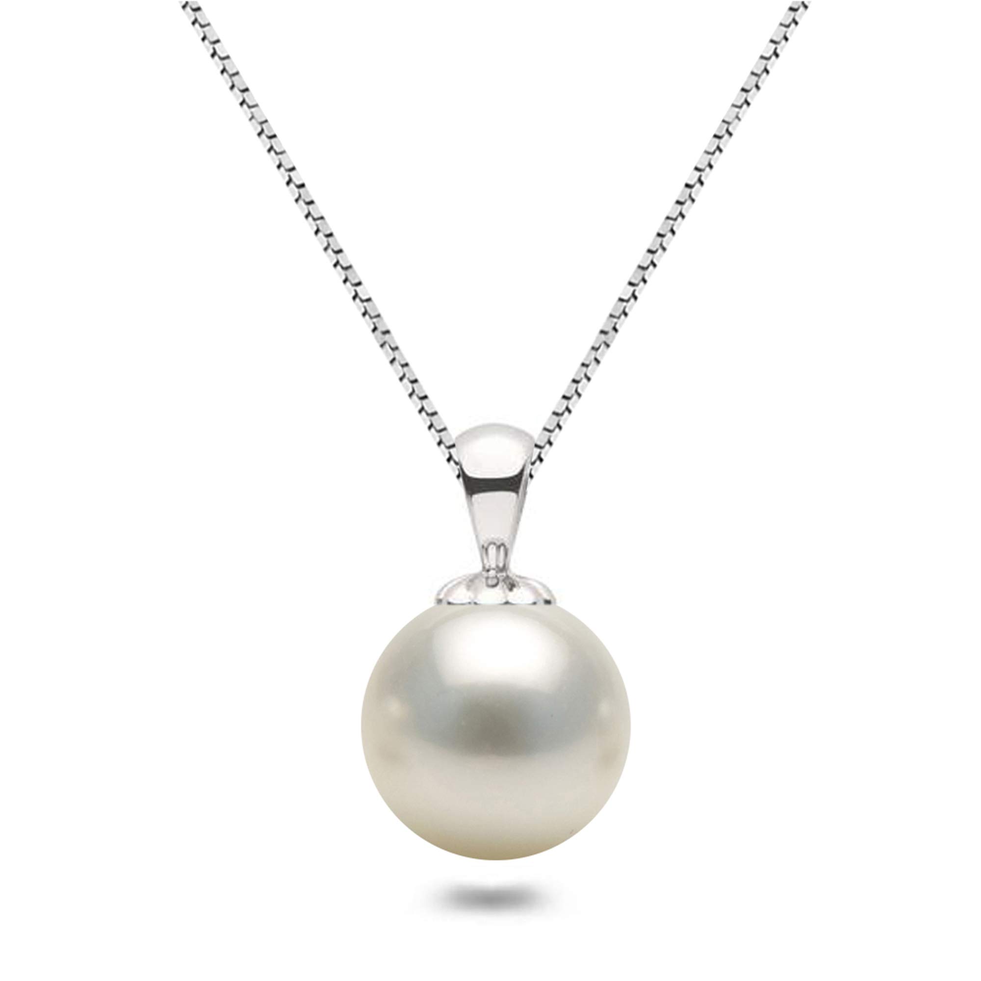 Japanese Akoya Cultured Pearl Pendant Necklace AAAA Graded 9mm White Necklace Pendant with Sterling Silver Setting and Matching 16 Inch Chain - Orien Jewelry