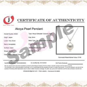 Japanese Akoya Cultured Pearl Pendant Necklace AAAA Graded 9mm White Necklace Pendant with Sterling Silver Setting and Matching 16 Inch Chain - Orien Jewelry