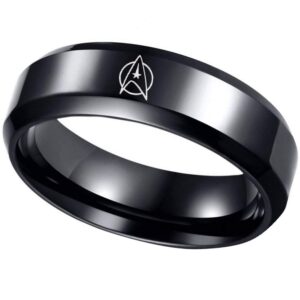 XAHH 6MM Star Trek Ring for Women Men Classic Simple Plain Ring Anniversary Proimse Wedding Ring Black Stainless Steel Band Size 8