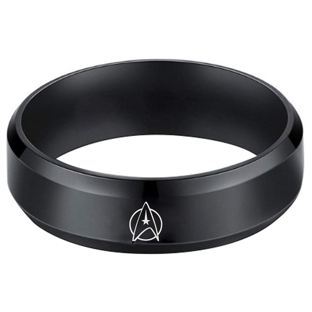 XAHH 6MM Star Trek Ring for Women Men Classic Simple Plain Ring Anniversary Proimse Wedding Ring Black Stainless Steel Band Size 8