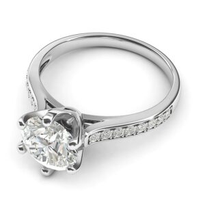 10k White Gold 2 Carats Classic 6-Prong Simulated Diamond Engagement Ring with Side Stones Promise Bridal Ring (4.5)