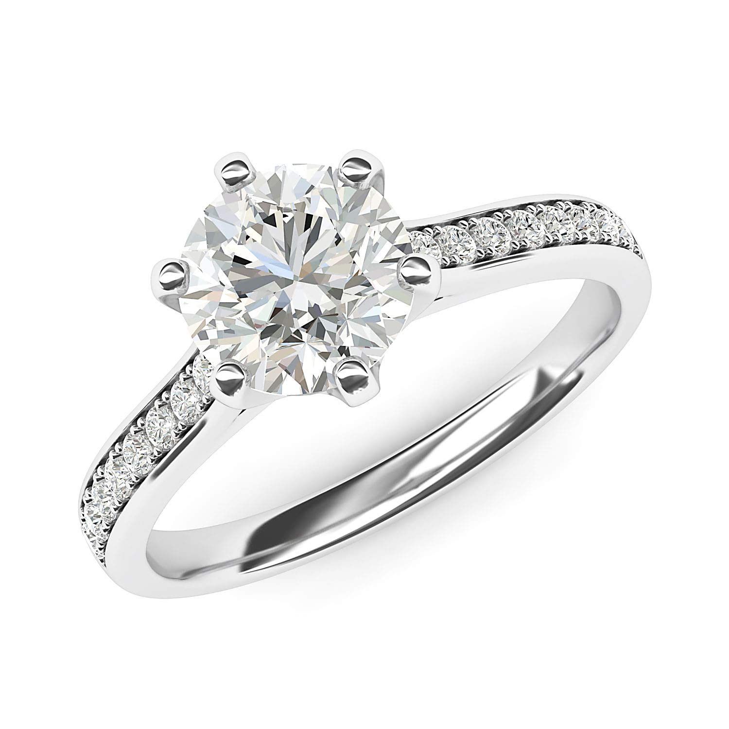 10k White Gold 2 Carats Classic 6-Prong Simulated Diamond Engagement Ring with Side Stones Promise Bridal Ring (4.5)