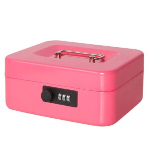 jssmst medium cash box with combination lock - durable metal cash box with money tray pink,7.87 x 6.3 x 3.35 inches,cb0704m