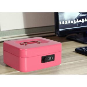 Jssmst Medium Cash Box with Combination Lock - Durable Metal Cash Box with Money Tray Pink,7.87 x 6.3 x 3.35 inches,CB0704M