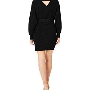 Mansy Women's Sexy Cocktail Batwing Long Sleeve Backless Mock Wrap Knit Sweater Mini Dress (L, Black)