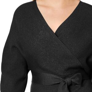 Mansy Women's Sexy Cocktail Batwing Long Sleeve Backless Mock Wrap Knit Sweater Mini Dress (L, Black)