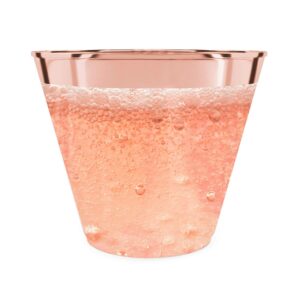 KARRAHOME 50 Rose Gold Cups 9 Oz Rose Gold Plastic Cups Fancy Disposable Wedding Cups Elegant Party Cups with Rose Gold Rim Flexible Party Wedding Rose Gold Plastic Tumblers