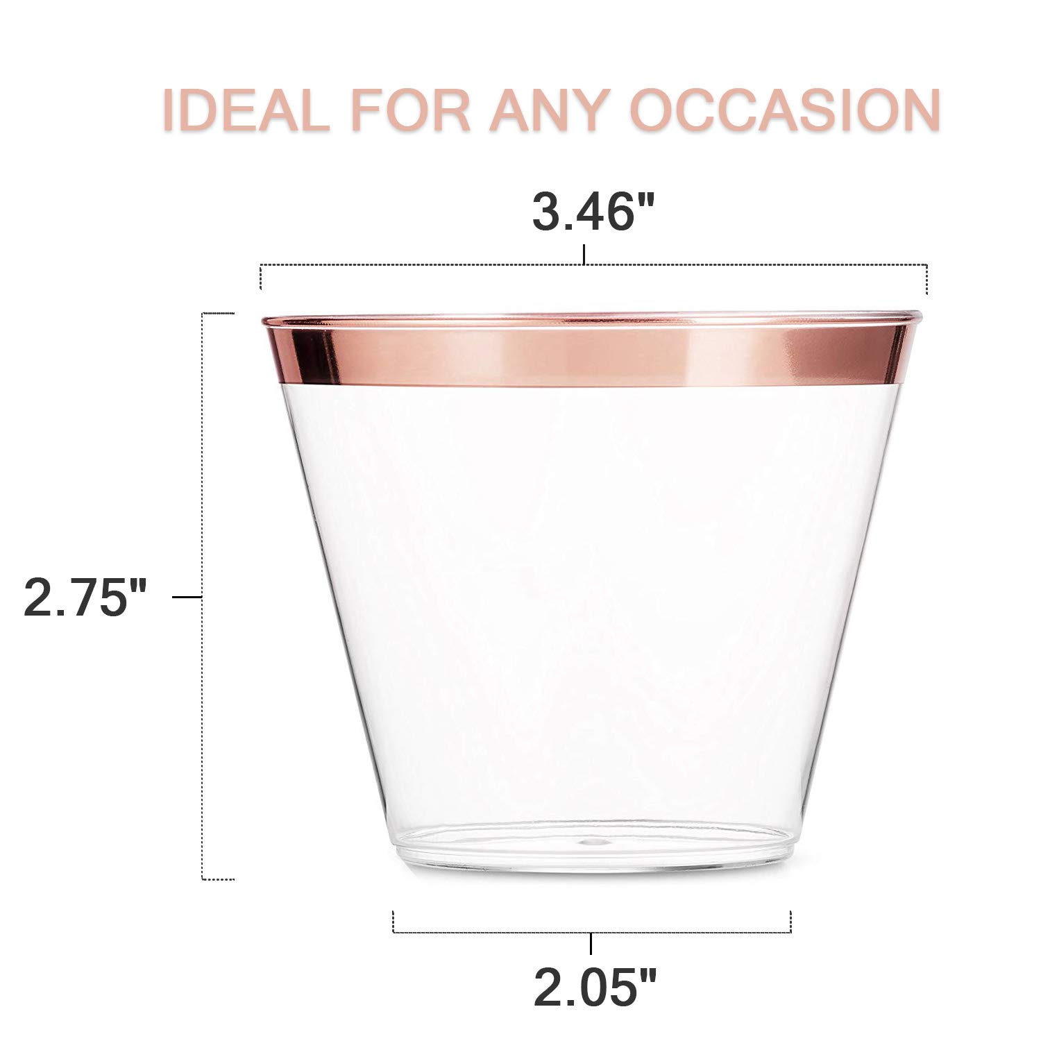 KARRAHOME 50 Rose Gold Cups 9 Oz Rose Gold Plastic Cups Fancy Disposable Wedding Cups Elegant Party Cups with Rose Gold Rim Flexible Party Wedding Rose Gold Plastic Tumblers