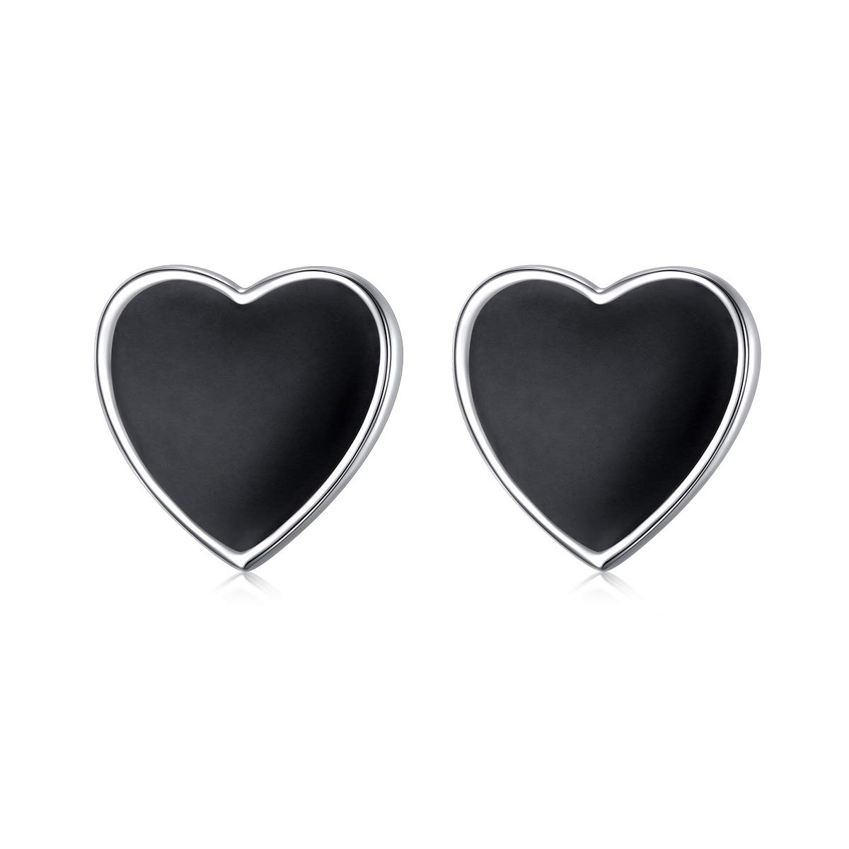 YinShan 925 Sterling Silver Jewelry Black Heart Ear Studs Earrings for Women Gift (heart)