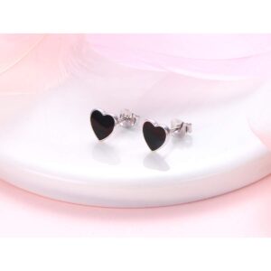 YinShan 925 Sterling Silver Jewelry Black Heart Ear Studs Earrings for Women Gift (heart)