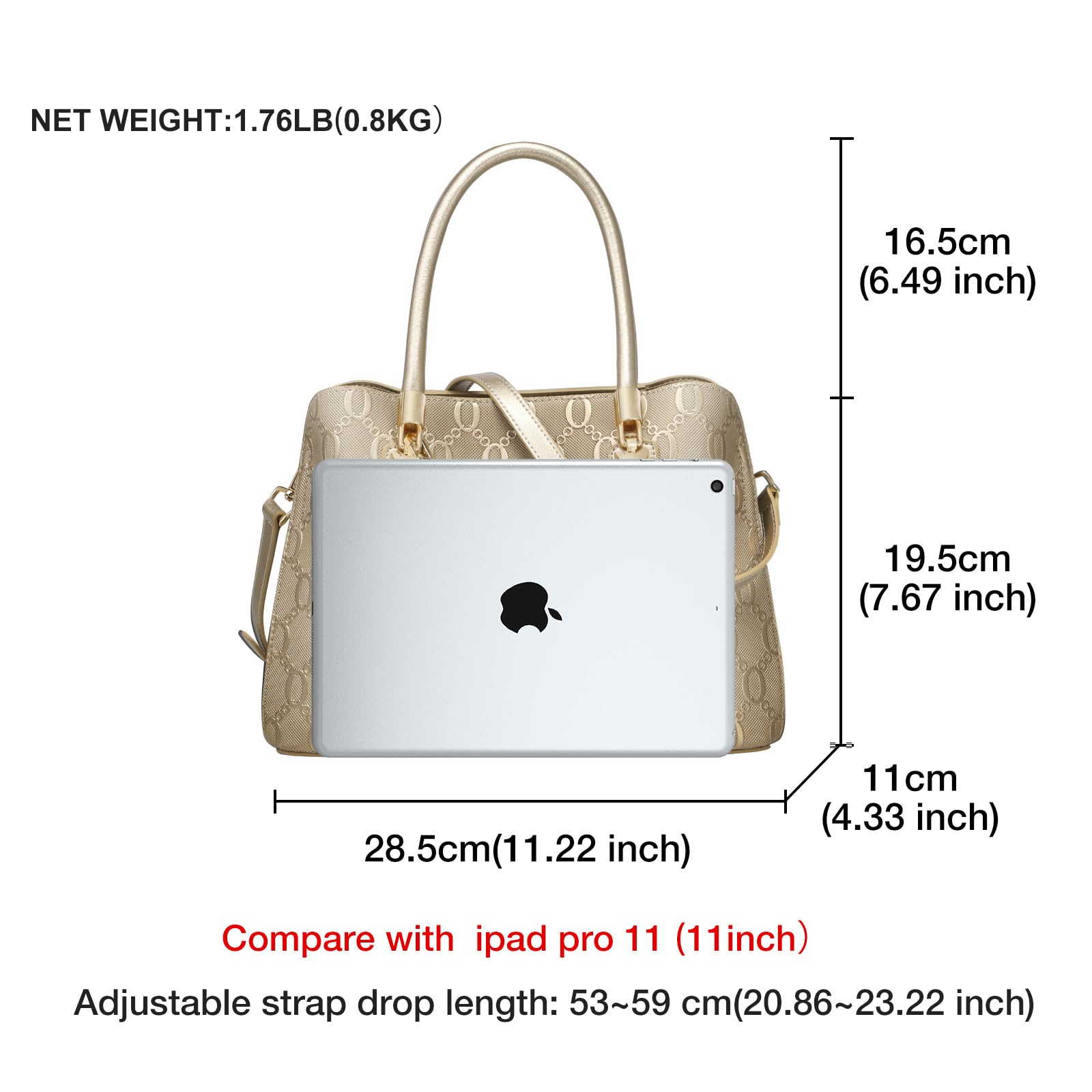 FOXER Designer Chain Pattern Tote Bag with Adjustable Strap and Top Handle - Cow Leather Ladies Handbag with Lock in Gold