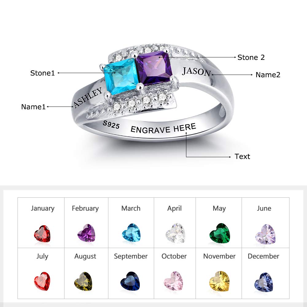 JewelOra Personalized Promise Rings for Her with 2 Simulated Birthstones Name Rings for Couples Wedding Engagement Band (10)