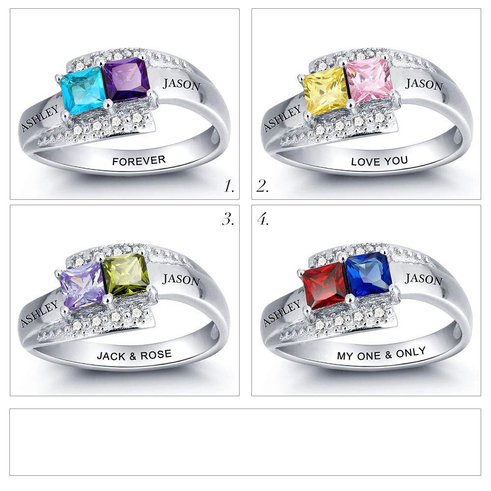 JewelOra Personalized Promise Rings for Her with 2 Simulated Birthstones Name Rings for Couples Wedding Engagement Band (10)