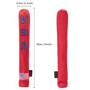 barudan golf Patriotic Well Made Red Blue White Leather Alignment Stick Cover Covers Holder 13' Hold at Least 2 Sticks American Flag Sticks Headcover for Callaway Sticks Red