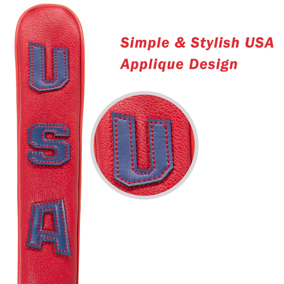 barudan golf Patriotic Well Made Red Blue White Leather Alignment Stick Cover Covers Holder 13' Hold at Least 2 Sticks American Flag Sticks Headcover for Callaway Sticks Red