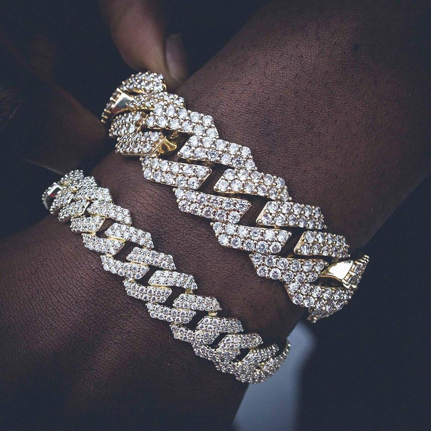 TOPGRILLZ 14mm 6 Times 14K Gold Plated Iced out Lab Diamond Miami Cuban Link Bracelet for Men with Box Clasp Hip Hop (7, rhodium-plated)