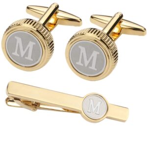 gwd mens cufflinks tie clips set set shirt classic initials alphabet a-z gift box ((cufflinks tie clip set) m)