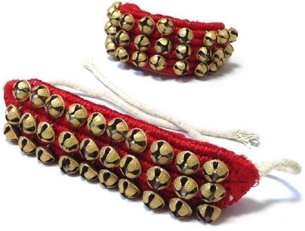 Art Of Creation Kathak Ghungroo Anklet Bells 3 Line 60 Big Bells Musical Dancing Instrument Classical Bharatnatayam Kuchchipudi Ghungru (Red Paded)