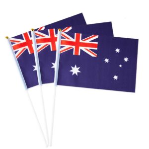 australia flag australian small stick mini hand held flags decorations 1 dozen (12 pack)