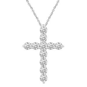 fifth and fine classic cross pendant necklace with natural round diamonds set in 925 sterling silver (1.00)