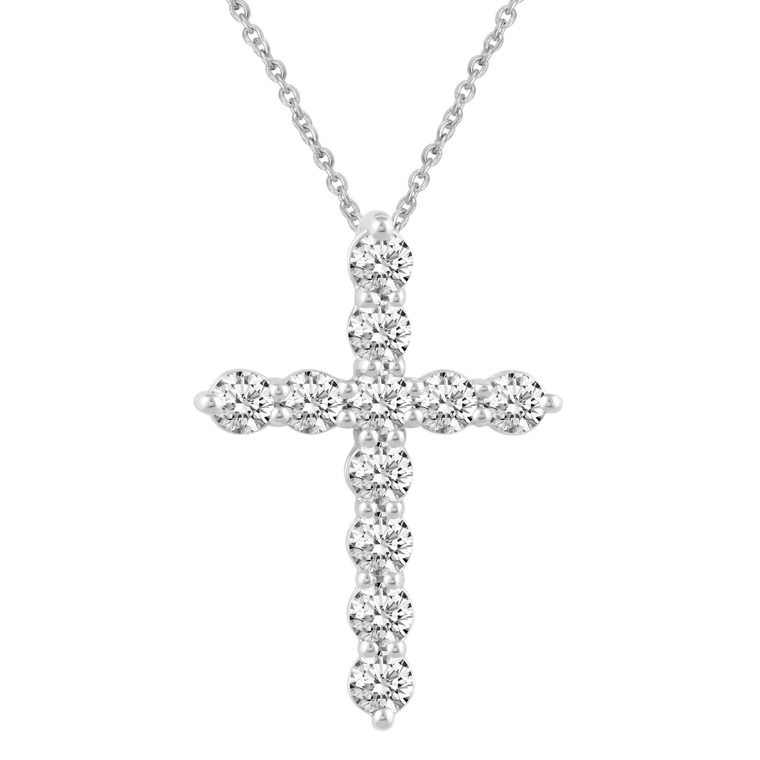 Fifth and Fine Classic Cross Pendant Necklace with Natural Round Diamonds Set in 925 Sterling Silver (1.00)