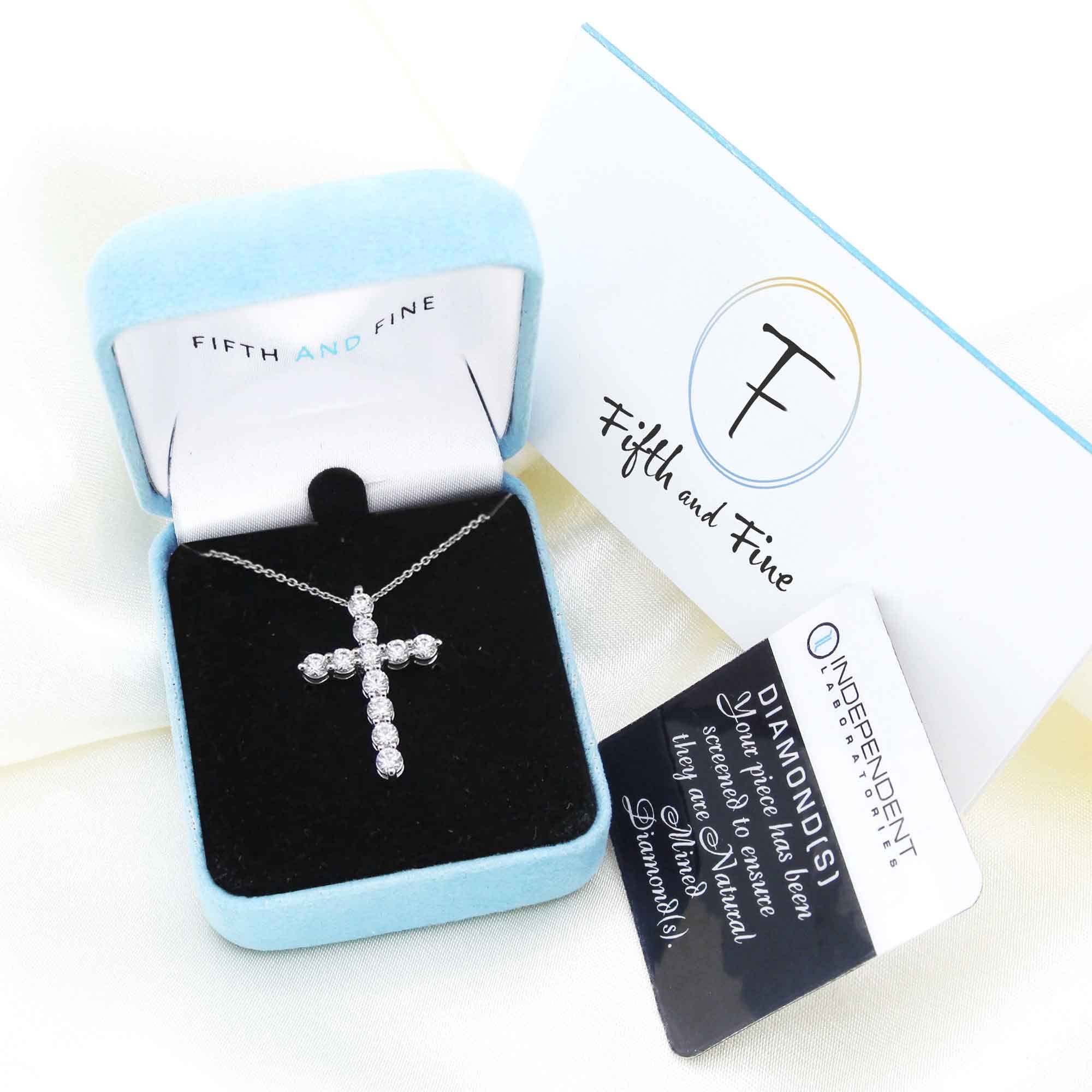 Fifth and Fine Classic Cross Pendant Necklace with Natural Round Diamonds Set in 925 Sterling Silver (1.00)