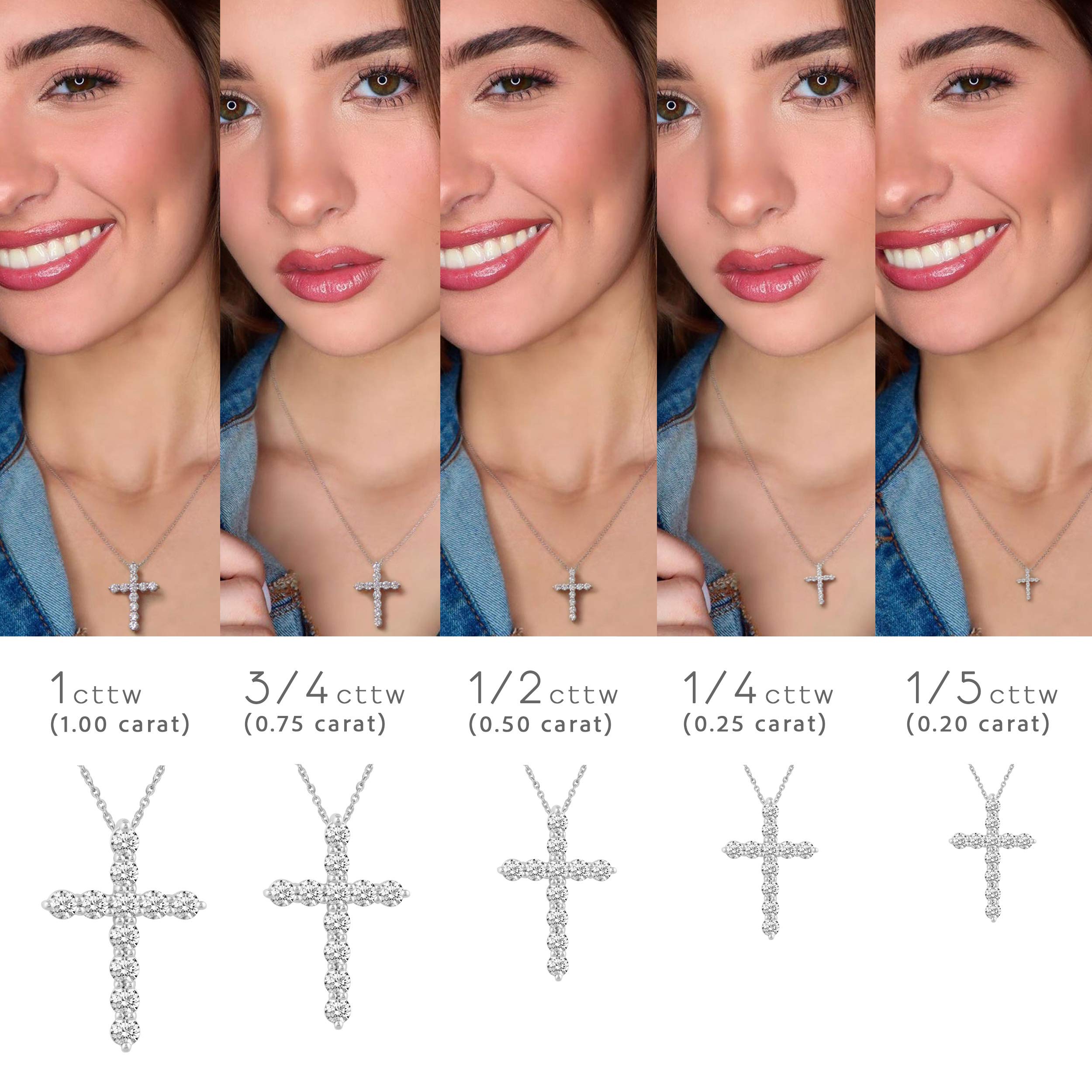 Fifth and Fine Classic Cross Pendant Necklace with Natural Round Diamonds Set in 925 Sterling Silver (1.00)