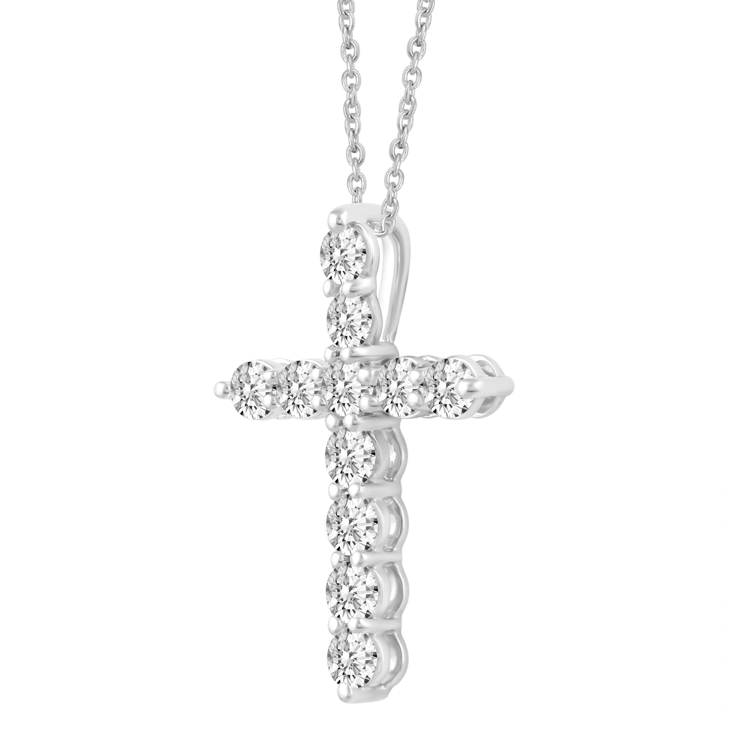 Fifth and Fine Classic Cross Pendant Necklace with Natural Round Diamonds Set in 925 Sterling Silver (1.00)