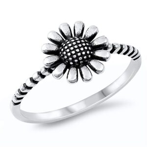 closeoutwarehouse 925 sterling silver oxidized sunflower beaded sides ring size 8