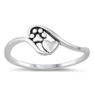 closeoutwarehouse 925 sterling silver oxidized paw print and heart ring size 9