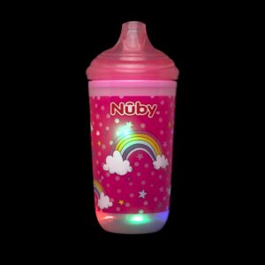 Nuby Insulated Light Up Cup with No Spill Bite Resistant Hard Spout, Pink Rainbow, 10 Oz