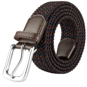 jukmo elastic braided belt, stretch woven belt in gift box (dark blue/coffee, medium)