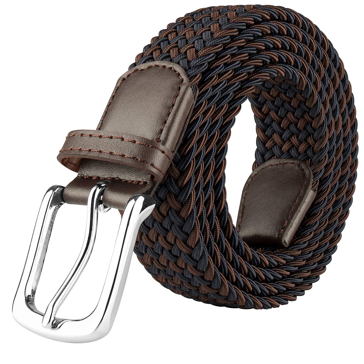 JUKMO Elastic Braided Belt, Stretch Woven Belt in Gift Box (Dark Blue/Coffee, Medium)