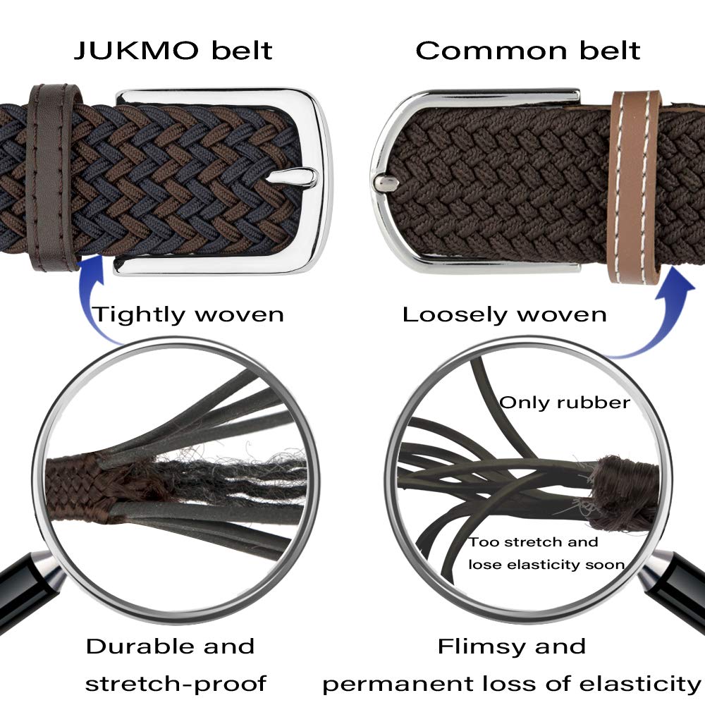 JUKMO Elastic Braided Belt, Stretch Woven Belt in Gift Box (Dark Blue/Coffee, Medium)