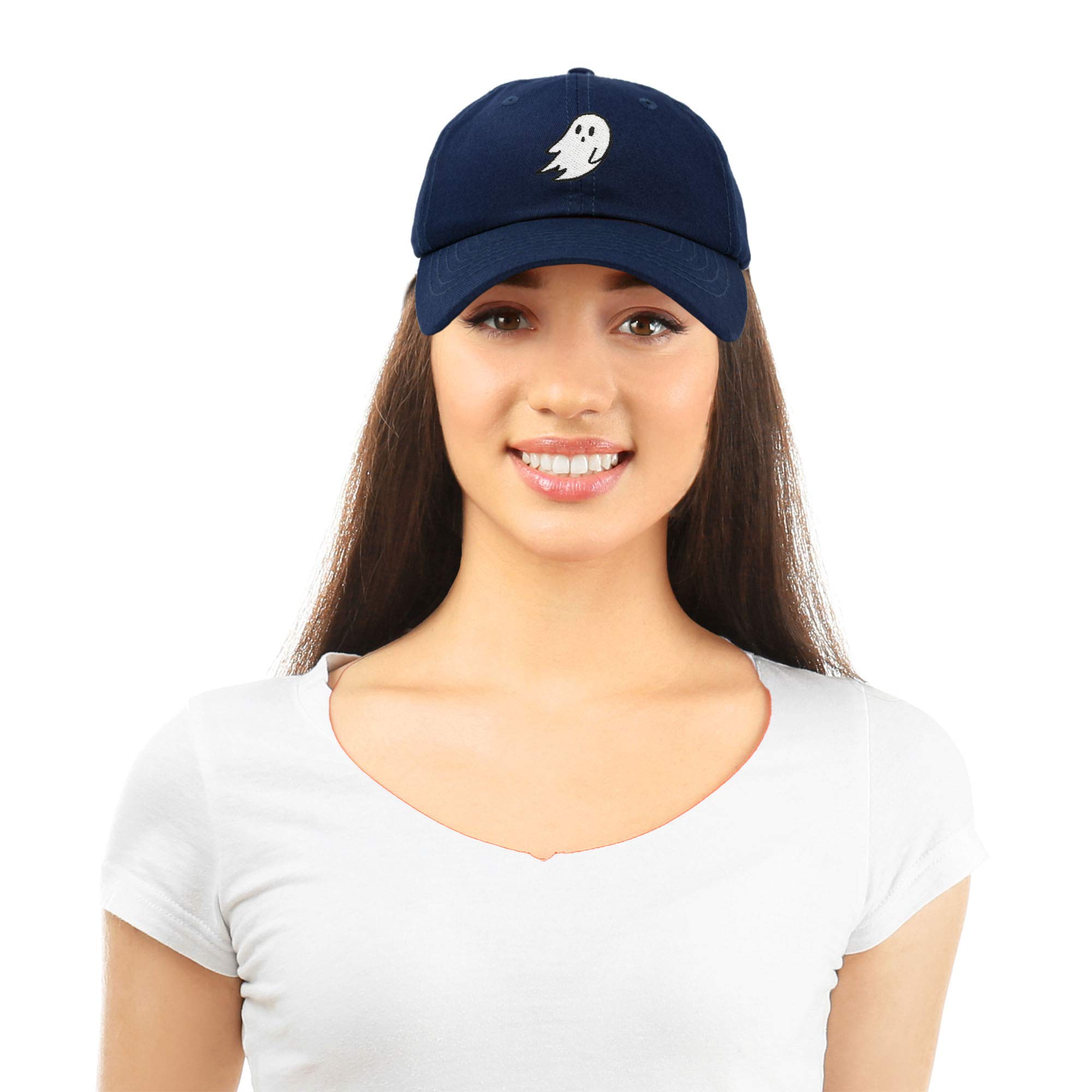 DALIX Ghost Embroidery Dad Hat Baseball Cap Cute Halloween in Navy Blue