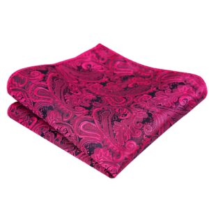 Alizeal Mens Retro Paisley Pre-tied Bow Tie, Pocket Square and Cufflinks, Black+ Hot Pink