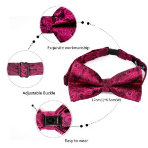 Alizeal Mens Retro Paisley Pre-tied Bow Tie, Pocket Square and Cufflinks, Black+ Hot Pink