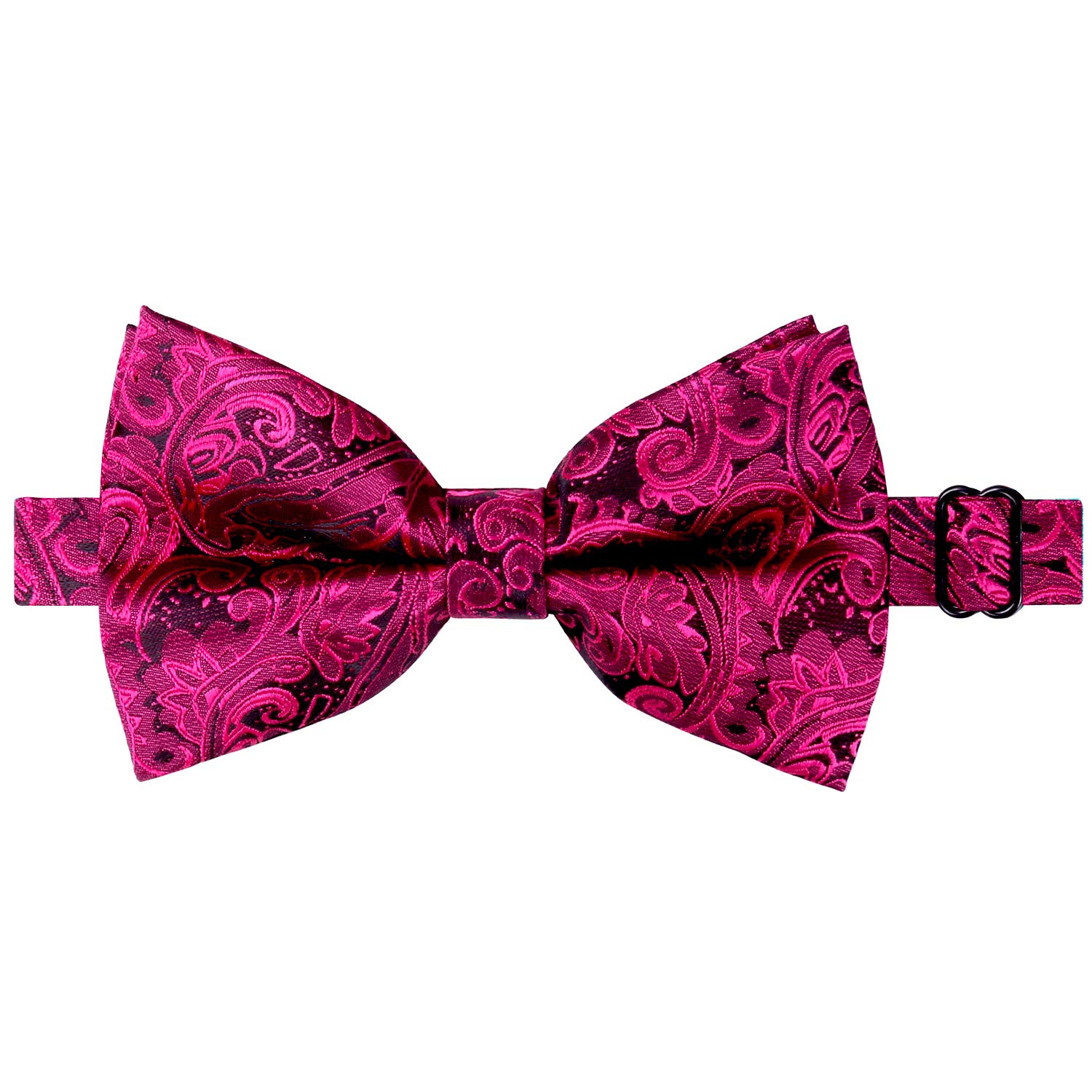 Alizeal Mens Retro Paisley Pre-tied Bow Tie, Pocket Square and Cufflinks, Black+ Hot Pink