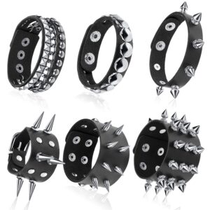 hicarer 6 pcs spiked studded bracelets punk leather rivets bracelet cuff for men women halloween accessories(classic style)