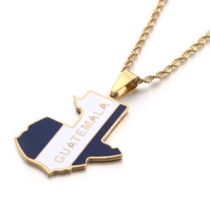 stainless steel guatemala map flag pendant necklace for women men jewelry map of guatemala (gold color 2)